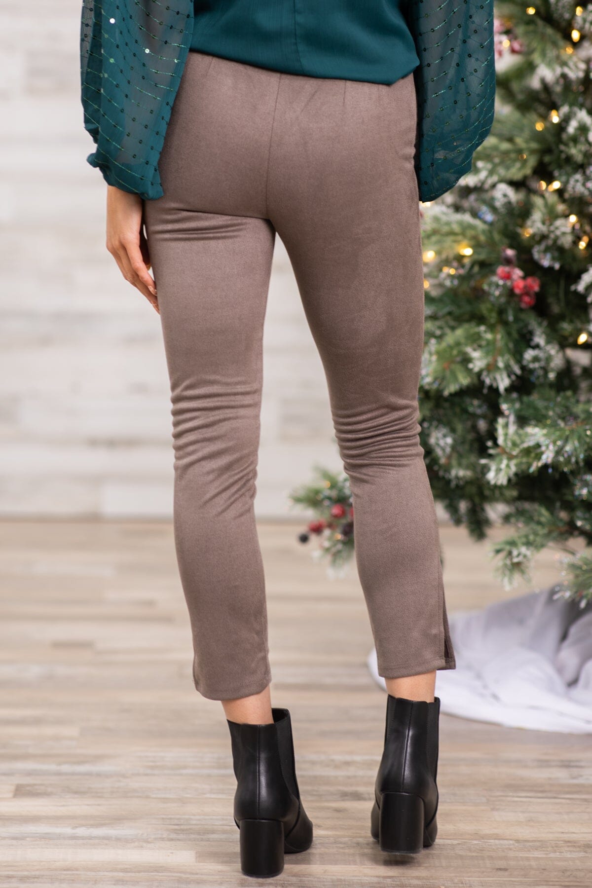 Taupe Faux Suede Side Zip Pants · Filly Flair