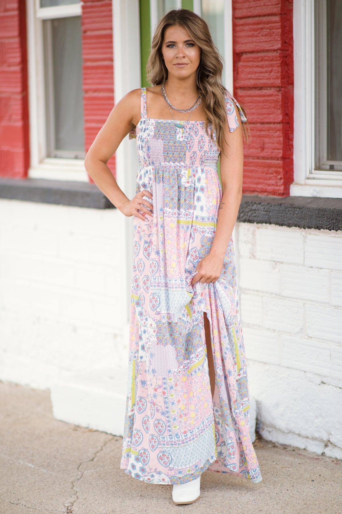Blush Multicolor Floral Patchwork Maxi Dress · Filly Flair