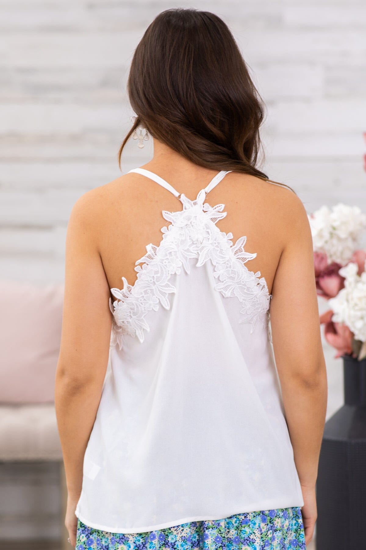 White Lace Trim Adjustable Strap Tank · Filly Flair