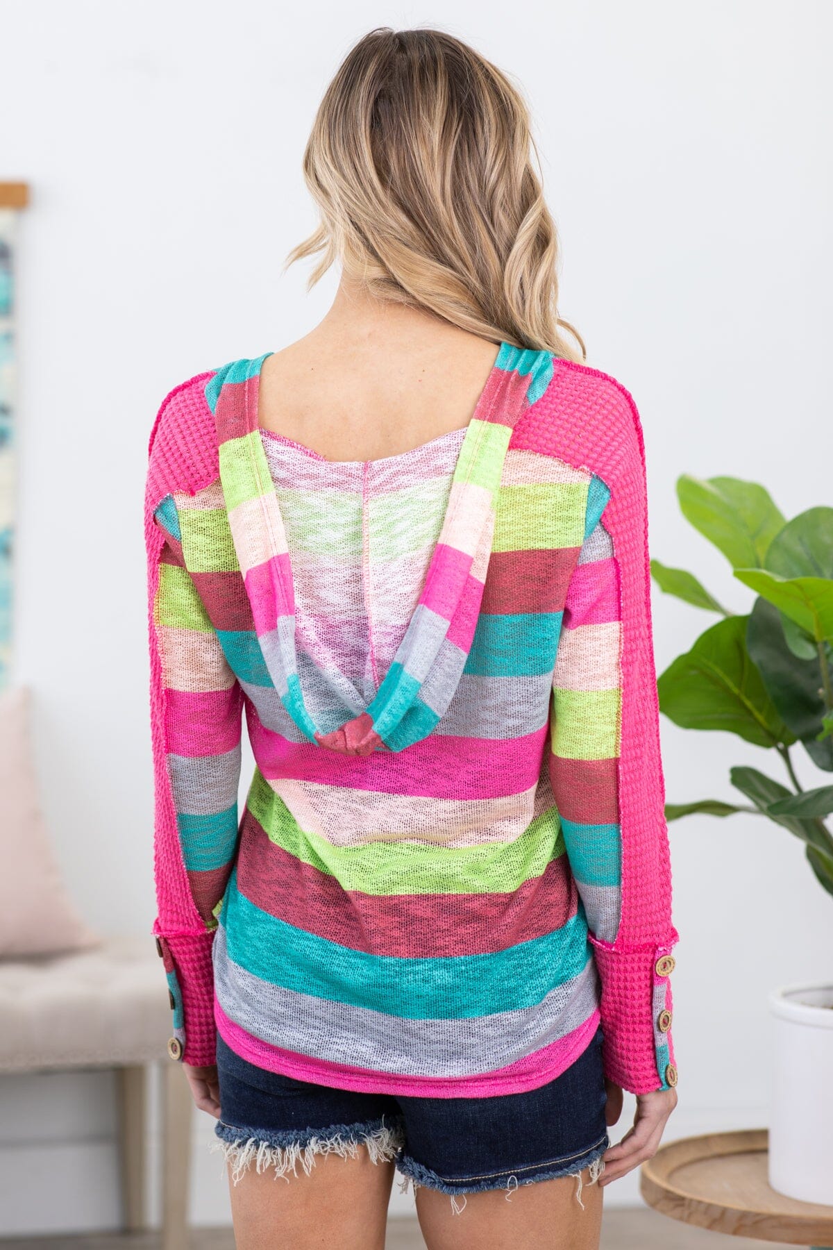 Turquoise Multicolor Stripe Hooded Top · Filly Flair