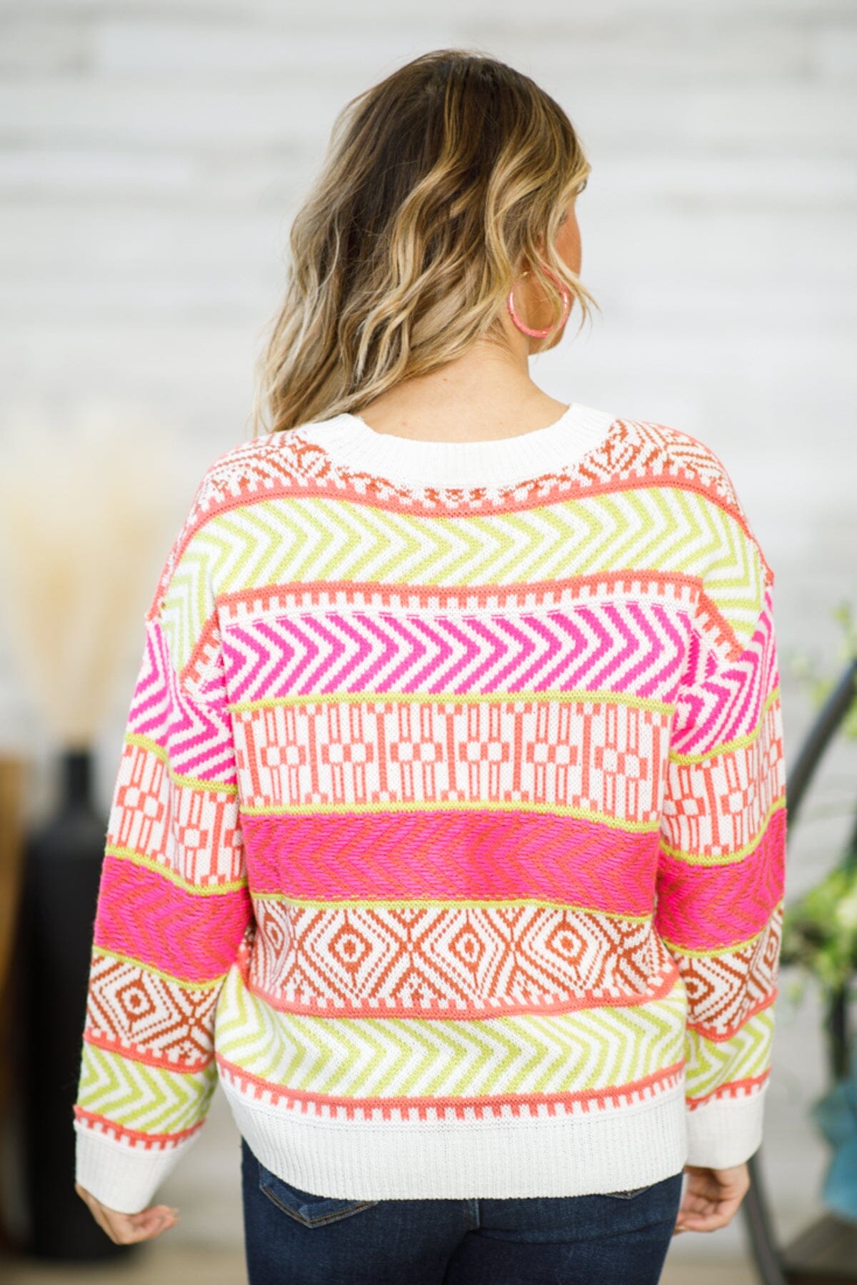Neon Pink and Green Aztec Sweater · Filly Flair