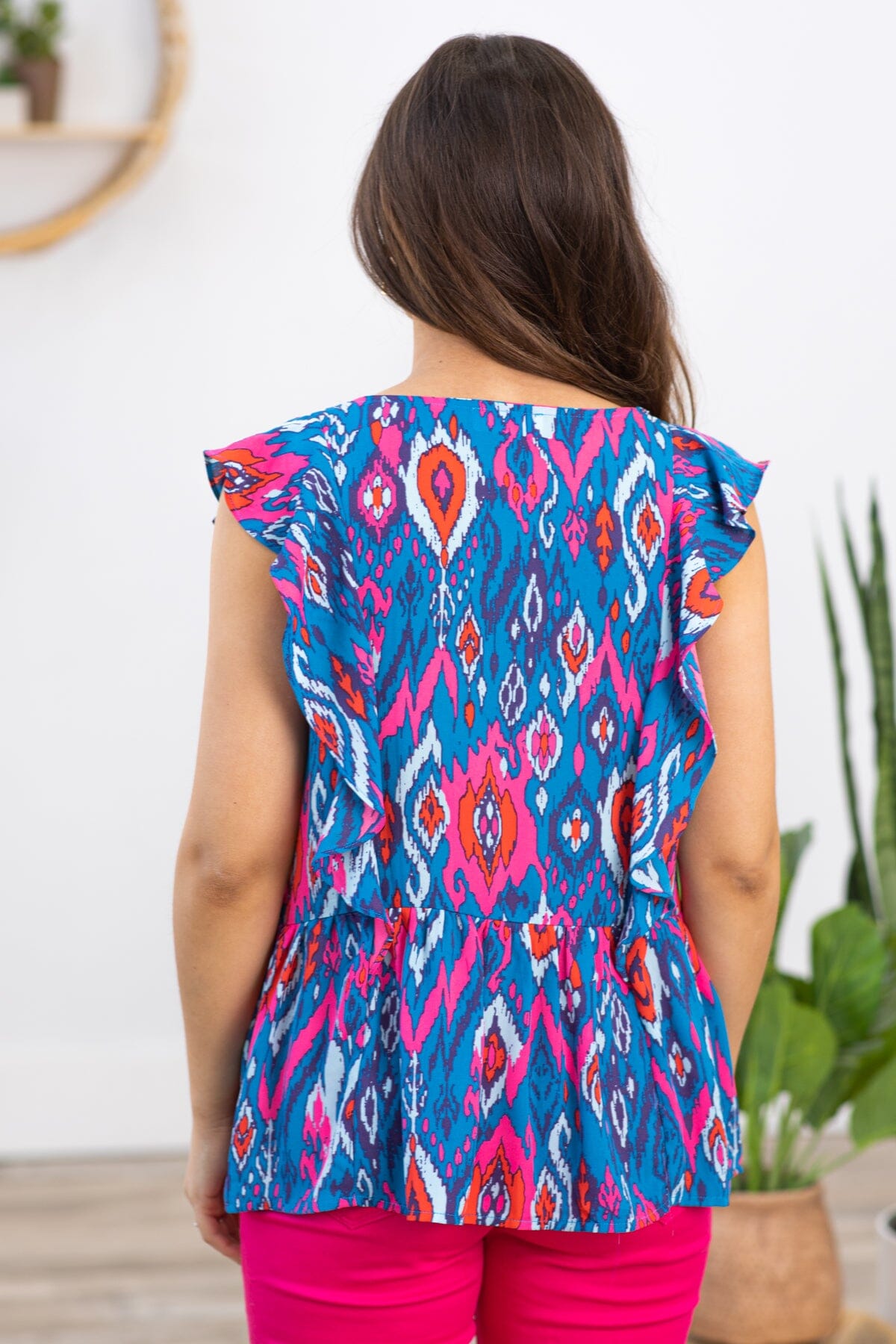 Royal Blue and Pink Abstract Print Top · Filly Flair
