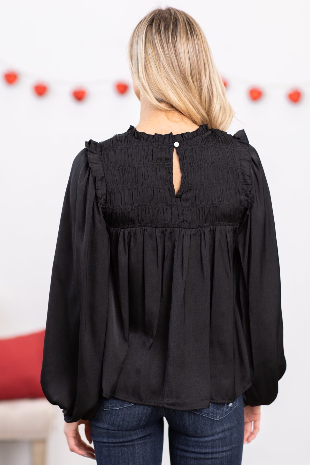 Black Smocked Yoke Balloon Sleeve · Filly Flair