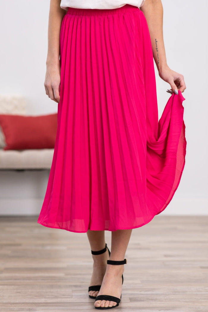 Hot Pink Accordion Pleat Midi Skirt · Filly Flair