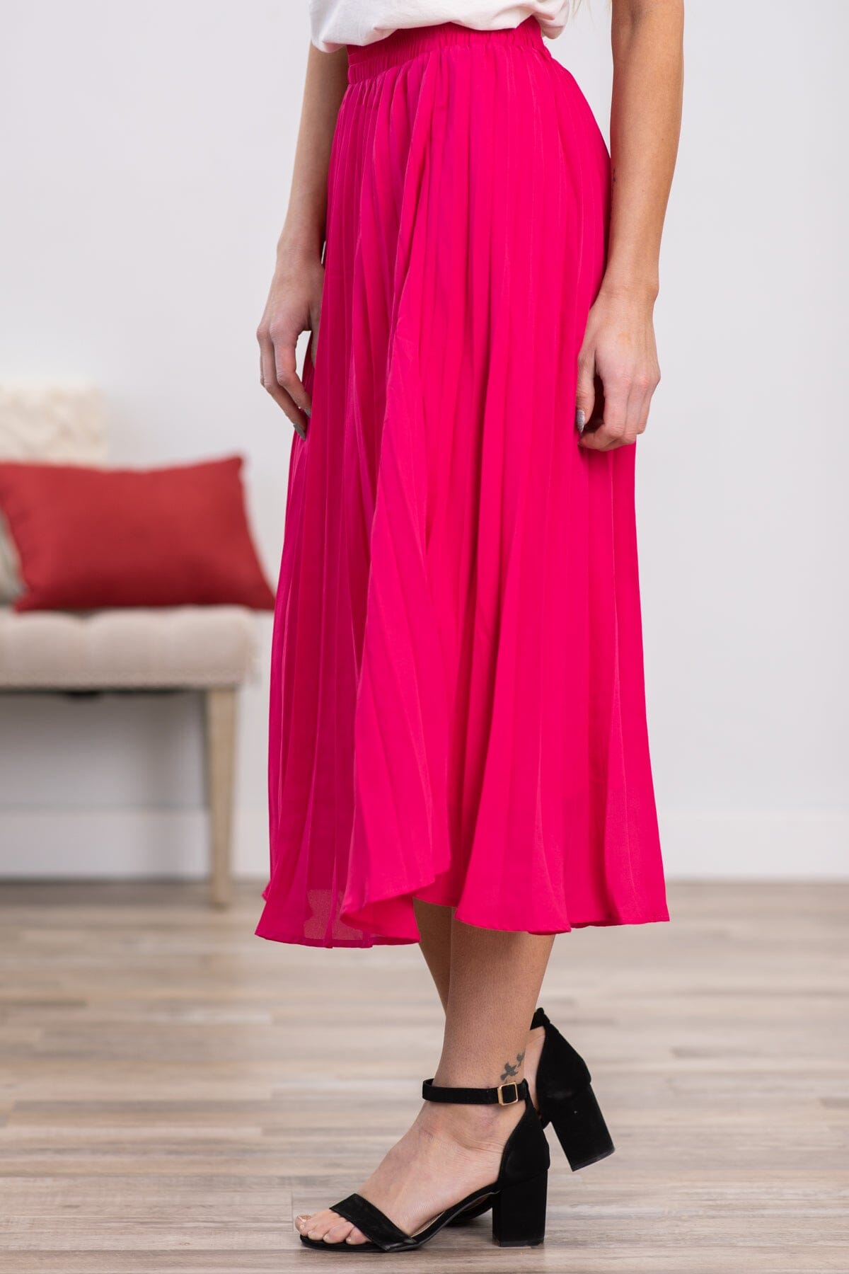 Hot Pink Accordion Pleat Midi Skirt · Filly Flair