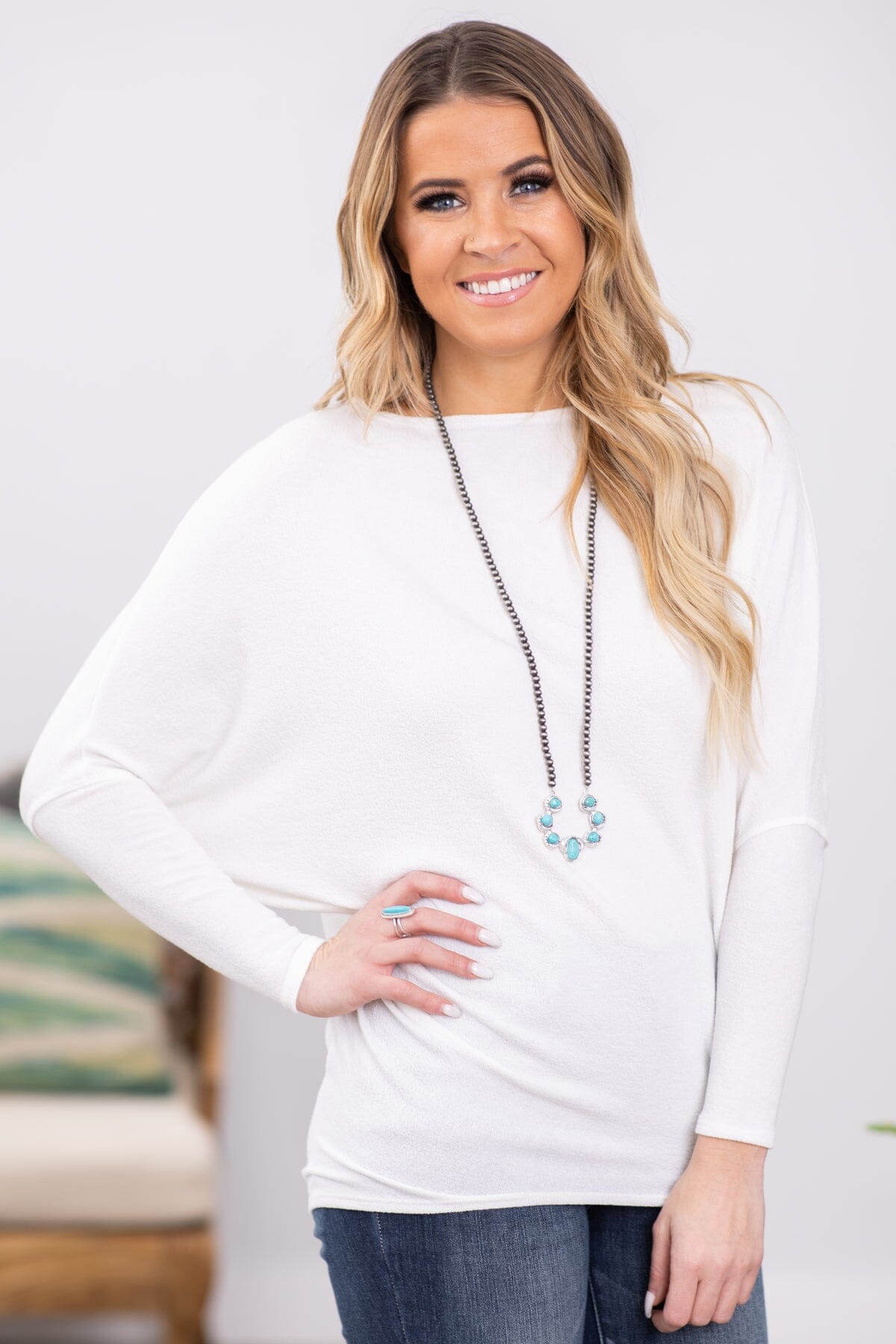 Ivory Boat Neck Dolman Sleeve Top · Filly Flair