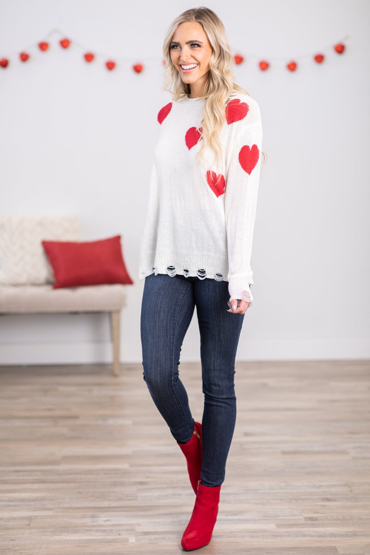 Ivory Intarsia Heart Lightweight Sweater · Filly Flair