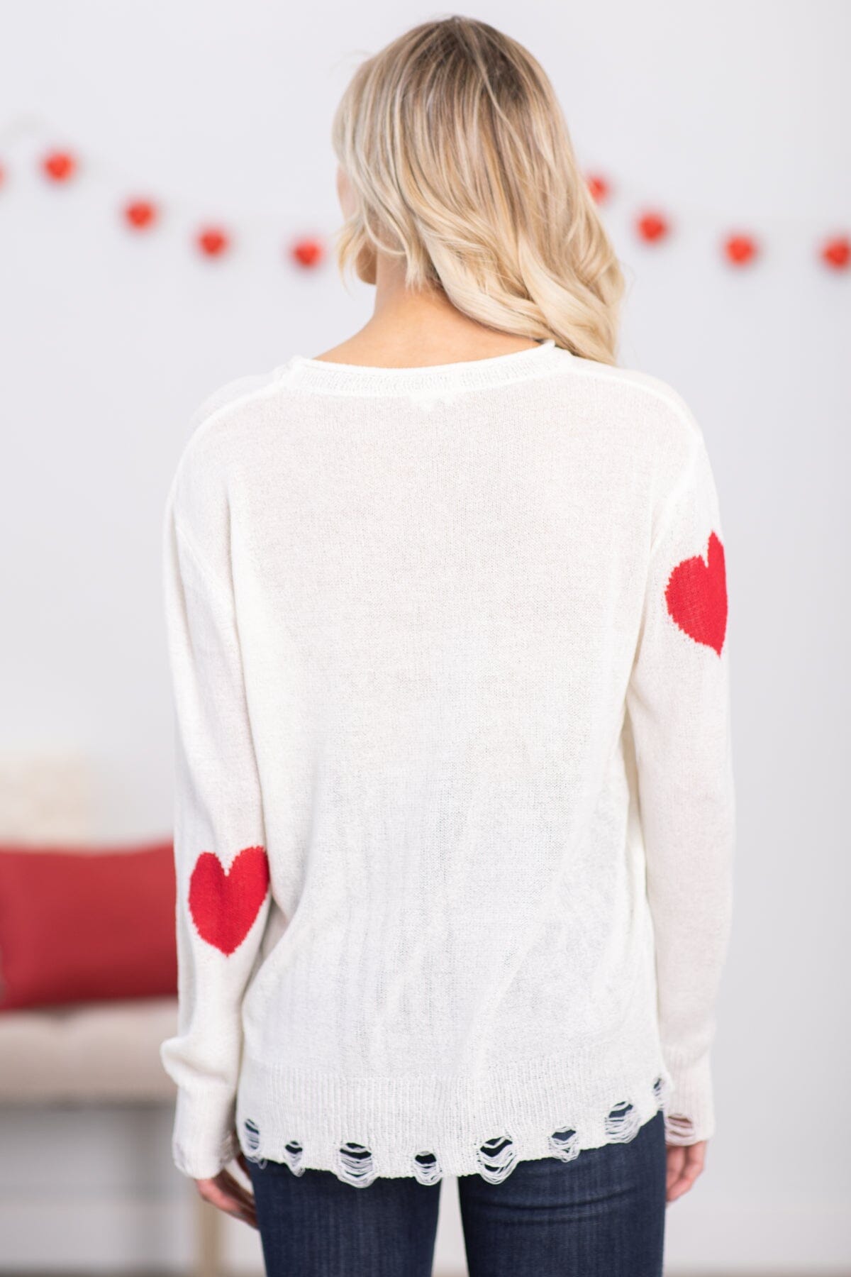Ivory Intarsia Heart Lightweight Sweater · Filly Flair
