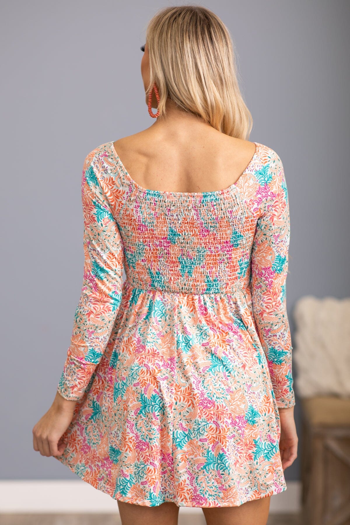 Orange Multicolor Floral Smocked Bodice Dress · Filly Flair