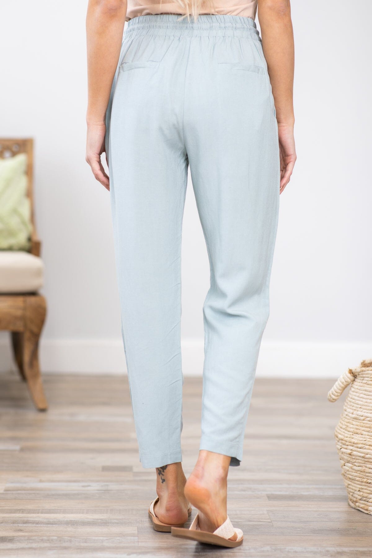 Pastel Blue Elastic Waist Tapered Leg Pant · Filly Flair