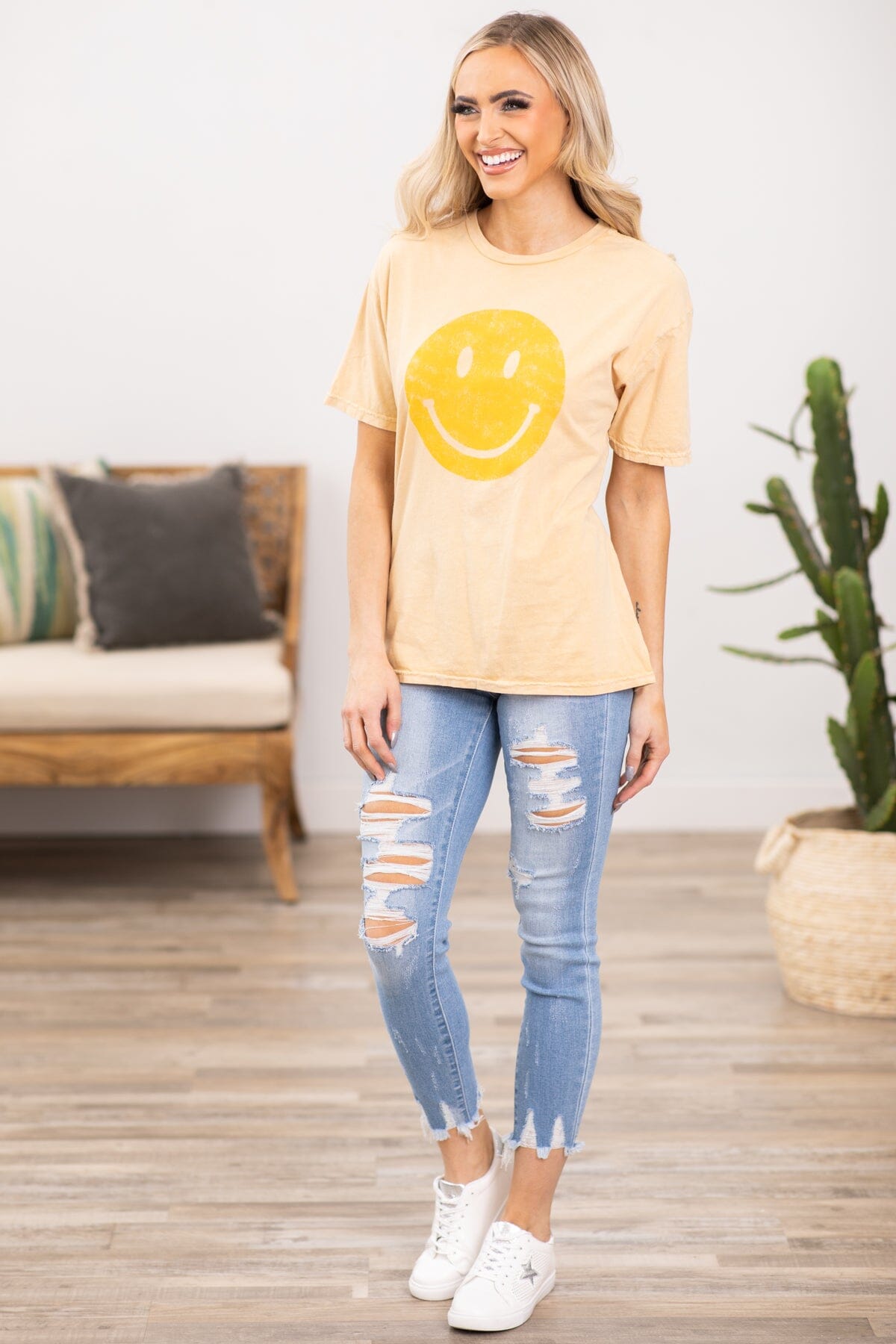 Pastel Yellow Smiley Face Graphic Tee · Filly Flair