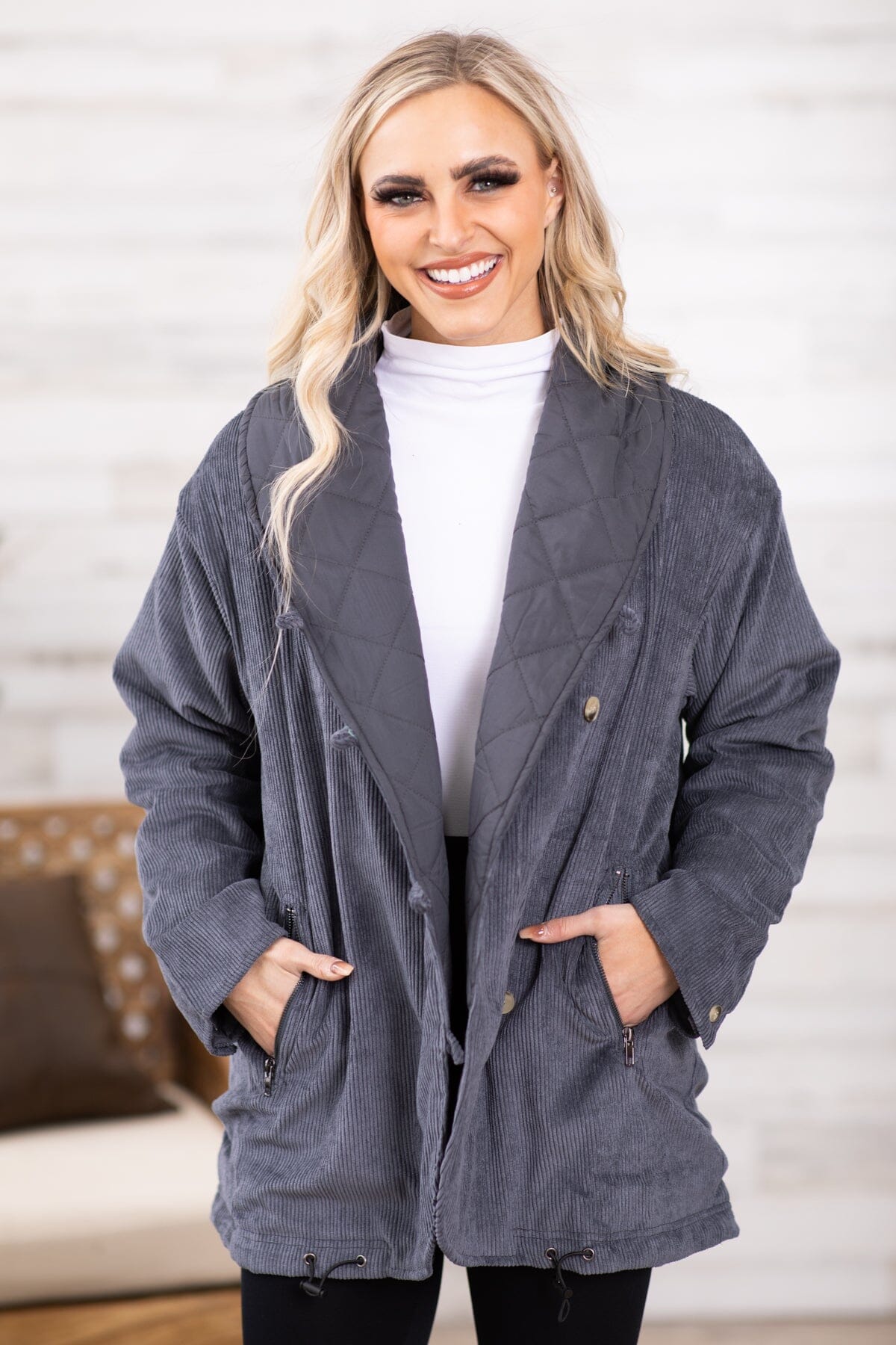 Slate Blue Washed Mid Length Jacket · Filly Flair